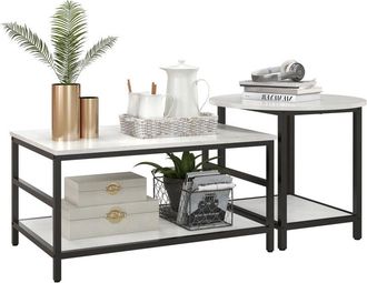 HOMCOM Homcom - Couchtisch 2er-Set Beistelltisch, Kaffeetisch, Satztisch, Sofatisch im Moderndesign, Wohnzimmertisch mit Marmoroptik, f&uuml;r Schlafzimmer, Stahl