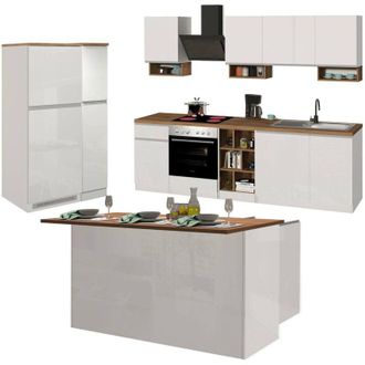 Dmora Dmora - Komplette K&uuml;che Baptiste, Modulares K&uuml;chenset, Modulare K&uuml;che mit mehreren Elementen, 100 % Made in Italy, Gl&auml;nzendes Wei&szlig; und Eiche