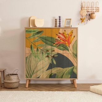 Dmora Kommode Canopo, Wohnzimmerbuffet, Wohnzimmer-Sideboard, Moderne K&uuml;chen-Speisekammer, 95x36 h111 cm, Eiche und Gr&uuml;n