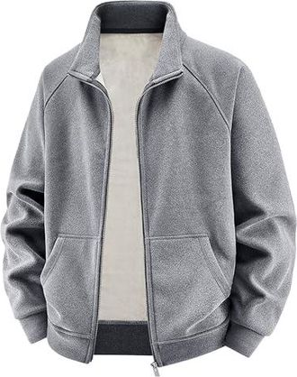 Generic Veste dhiver à capuche en coton pour homme - Manches longues - Couleur unie - Fermeture éclair - Col à revers - Manteau décontracté tendance, Gris ave