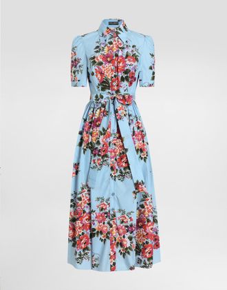 Dolce & Gabbana Flower Bouquet-print Poplin Shirt Dress - Frau Kleider Multicolor 46