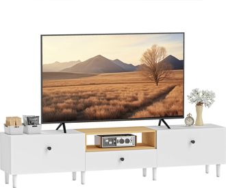 HOMCOM TV-M&ouml;bel 200 cm, TV-M&ouml;bel f&uuml;r Fernseher bis 90 Zoll mit 2 Klappt&uuml;ren, Schublade, ged&auml;mpften Scharnieren und 8 F&uuml;&szlig;en, moderner Stil, TV-Bank f&uuml;r Wohnzi