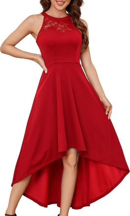 Bbonlinedress BBONL INEDRESS Frauen Abschlussball Hochzeitskleid Cocktail Halfter Spitze A-Linie Party Kurz Vintage Homecoming Kleider Red 2XL