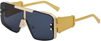 Generic Lunettes de soleil surdimensionnées de luxe pour femmes et hommes vintage populaire en métal punk à dessus plat, Pied doré noir, Taille unique