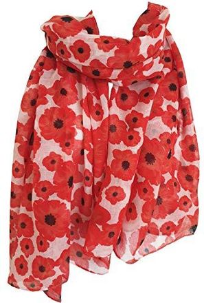 GlamLondon Écharpe coquelicot rouge imprimé grandes fleurs douces pour femme, rouge/blanc, L