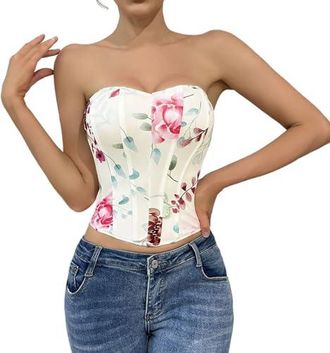 Generic Corset Femme Gu&ecirc;pi&egrave;re, Haut Bustier Sexy &Agrave; D&eacute;collet&eacute; Plongeant Et Dos Nu, Orn&eacute; De Fleurs, Avec Une Taille Corset En Forme De Queue De Poisson Et Une C