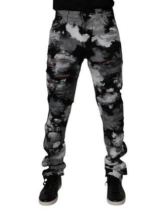 Dolce & Gabbana Mens Multicolor Camouflage Tattered Skinny Denim Jeans Cotton Clothing