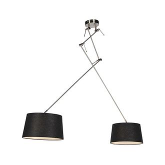 QAZQA H&auml;ngelampe mit Leinenschirmen schwarz 35 cm - Blitz ii Stahl