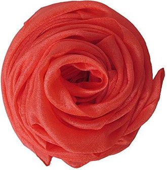 Lina & Lily Foulard Châle Étole Femme Mariage en Tissu Brillant Léger (Orange-Rouge)