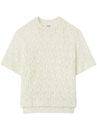 Jil Sander t-shirt en dentelle &agrave; manches courtes - Blanc