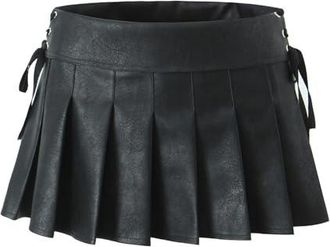 Generic Jupe Micro-&eacute;lastique Jupe pliss&eacute;e en Cuir Jupe Femme-Noir-S