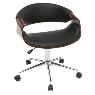 Miliboo Miliboo - Chaise de bureau à roulettes design noir, bois foncé noyer et acier chromé aramis