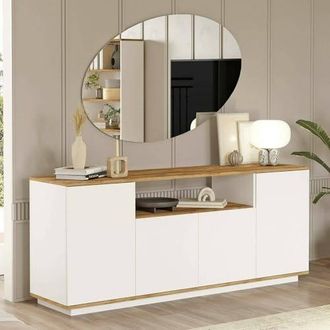 Dmora Nekkar, Sideboard f&uuml;r Wohnzimmer, Anrichte f&uuml;r Wohnzimmer, Speisekammer, 180 x 45 x 75 cm, Eiche und Wei&szlig;