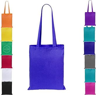 Generico Sac de courses en 100% coton avec poign&eacute;es longues 70 cm, Sac multicolore, Bleu roi