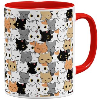 OM3 süße Kaffee-Tasse mit Katzen Cat Tasse mit Katzenmotiv Katze II | Keramik Becher | 11oz 325ml | Rundumdruck | Rot