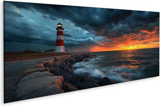 Islandburner Bild auf Leinwand Leuchtturm bei stürmischem Sonnenuntergang Bilder Wandbilder Poster