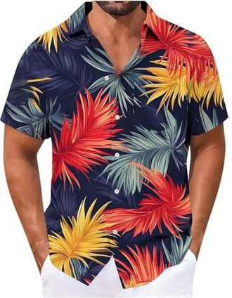 Generic Chemise hawa&iuml;enne d&eacute;contract&eacute;e et confortable pour homme - Col rabattu - L&eacute;g&egrave;re et respirante - Classique - Chemise de plage &agrave; manches courtes - Chemi