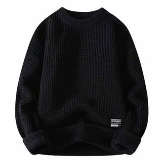 Generic Pull Homme Col Rond- Pull Hiver Manches Longues Décontracté Grande Taille Vintage Sweater Chic Et Élégant Couleur Unie Chaud Pullover Doux Confortable