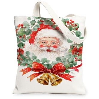 Generic Sacs fourre-tout en toile de Noël, motif Père Noël, sacs de courses réutilisables, légers et lavables avec bandoulière en toile pour cadeaux 33 x 38 c