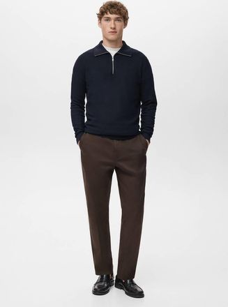 Mango Pull-over microstructure col zipp&eacute; bleu marine - Homme - XXL - MANGO MAN