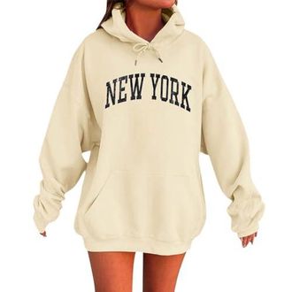 Generic Sweat &agrave; capuche graphique printemps 2026 pour femmes avec cordon de serrage et pull &agrave; manches longues avec poche, beige, XXL