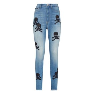 Philipp Plein Femme, Jeans, Bleu, Taille: W26 Super High Waist Jegging Skull