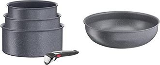 T-fal Ingenio Natural On Batterie de cuisine 4 pi&egrave;ces, Rev&ecirc;tement antiadh&eacute;sif, Induction, L7669253 & Ingenio Natural Force Po&ecirc;le Wok 26 cm, Noir, Antiadh&eacute;si