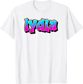 BDAZ Lydia Graffiti Personalisierter Name Blau Rosa Frauen M&auml;dchen T-Shirt