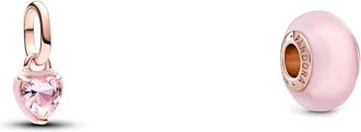 Pandora ME Rosafarbenes Chakra-Herz Mini-Charm-Anhänger aus Sterling Silber mit 14 Karat vergoldeter Metalllegierung, Kristall Charm Moments Muranoglas rosa r