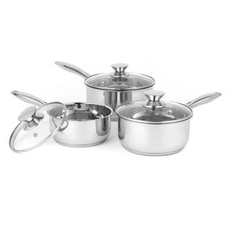 Russell Hobbs Topfsets Pfannenset 3-teilig - Antihaft-Edelstahl Kochgeschirr-Set, Topf 16/18/20cm, Inklusive Deckel Glas mit Dampf&ouml;ffnungen, Sp&uuml;lmaschinenfest, Stap