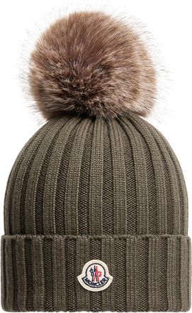 Moncler Moncler Wool Beanie With Pom Pom, Women, Green, Size: One Size