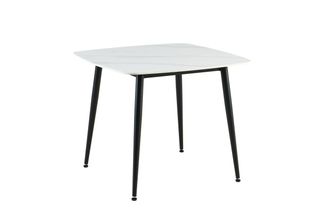 Byliving Tisch Verona, Metall schwarz pulverbe. Keramikoptik wei&szlig;, platzsparend & modern, Esstisch, K&uuml;chentisch, Ma&szlig;e: B 90, H 75, T 90 cm