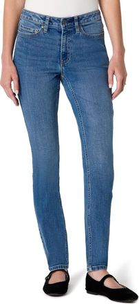 Amazon Essentials Damen Hochelastische Skinny-Jeans Mittelhoher Bund, Mittelblau, 36-38 Lang