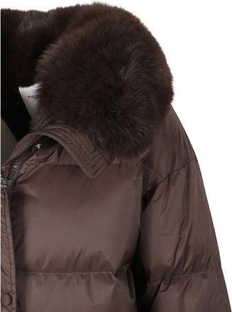 Yves Salomon Fur-Trimmed Down Jacket - Brown