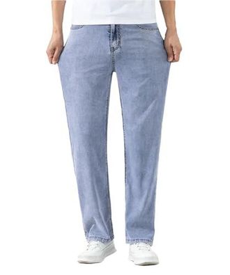 Generic Pantalon en jean pour homme - Coupe ample - Coupe droite - Souple - &Eacute;lastique - Jambe large, bleu clair, 5XL