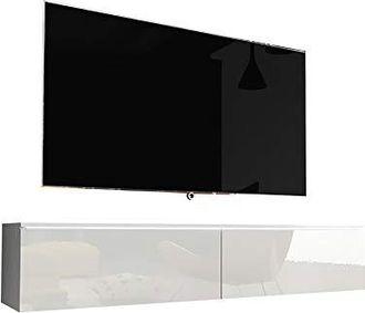 Selsey Kane - TV-Lowboard TV-Schrank hängend/stehend 140 cm (Weiß Matt/Weiß Hochglanz mit LED)