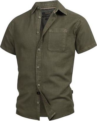 Indicode Hommes INGunther Shirt | Chemise à Manches Courtes avec Poche Poitrine Army L