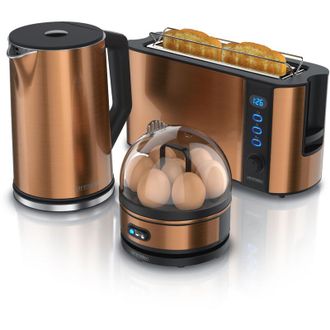 Arendo Wasserkocher mit Toaster und Eierkocher set Edelstahl Kupfer Wasserkocher 1,5L 40&deg; - 100&deg;C, Toaster 2 Scheiben LED-Display 6 Br&auml;unungsgrade - Arendo