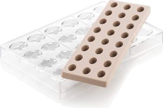 Silikomart Silikomart | Kit Ovale 01, Schokoladenform aus Tritan Ma&szlig;e 33 x 23 mm h 15 mm + Silikonform mit 24 Vertiefungen