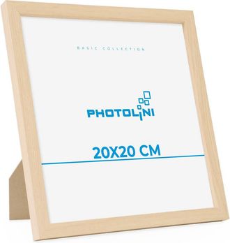 Photolini Bilderrahmen 20x20 Holz Natur aus MDF Poster-Rahmen, bruchsicheres Acrylglas, zum Aufhängen & Aufstellen, extra Zubehör - für Fotos & Poster