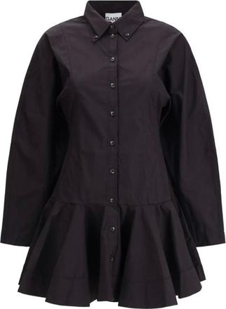 Ganni Femme, Robes, Noir, Taille: 40 FR Robe chemisier courte avec col
