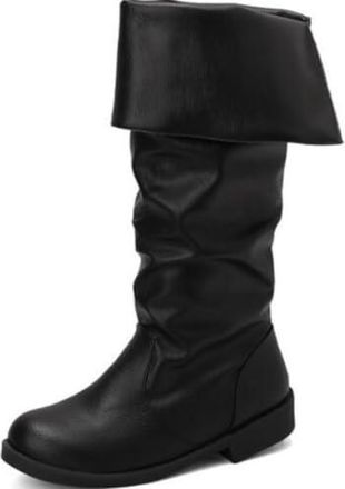 Generic Bottes Femme Hautes Plissées Bout Rond Talons Bas Enfilables Tige PU Durable Confortables Bottes DÉquitation Décontracté Mode Chaussures,Noir,37.5 EU