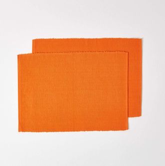 Homescapes 2er-Set orange Tischsets Baumwolle gerippt, Platzsets rechteckig aus Stoff, waschbare Platzdeckchen