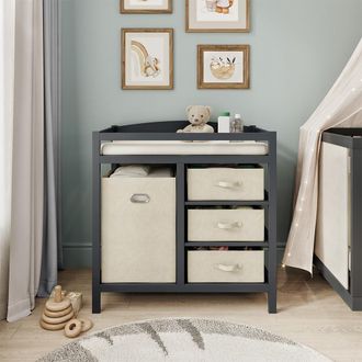 Vicco Wickelkommode Nunjo, Anthrazit, 85 x 87 cm mit Stoffschubladen