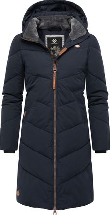 Ragwear Damen Wintermantel Warmer wasserdichter Steppmantel lang mit Abnehmbarer Kapuze Rebelka Navy22 Gr. XS