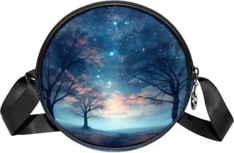 Generic Sac &agrave; bandouli&egrave;re rond pour femme, motif n&eacute;buleuse &eacute;toil&eacute;e, sac &agrave; dos avec fermeture &eacute;clair, bretelles r&eacute;glables, sac &agrave; main rond d&eacute;contract&eacute; pour fem