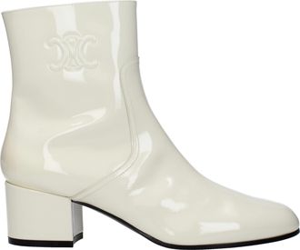 Celine C&eacute;line Triomphe Femmes Bottes en cuir verni beige/coton