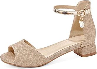 SJJH Sandales Bling pour Femmes avec Talon bas Épais et Bout Ouvert