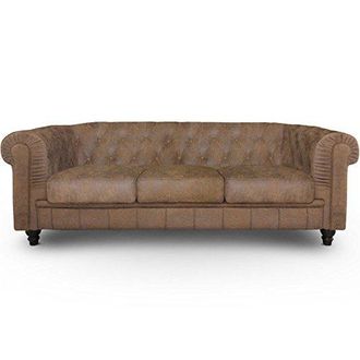 Menzzo Grand Canap&eacute; Chesterfield 3-Sitzer Sofa Vintage