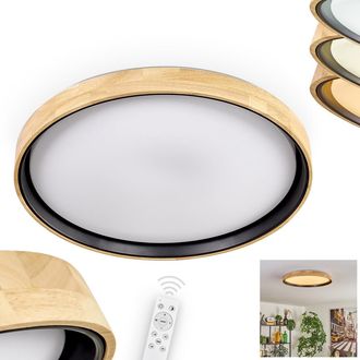 HOFSTEIN LED Deckenleuchte Melstad, dimmbare Deckenleuchte aus Holz/Metall/Kunststoff in Natur/Wei&szlig;, dimmbar &uuml;ber Fernbedienung, 2700-6500 Kelvin, 3800 Lumen, 